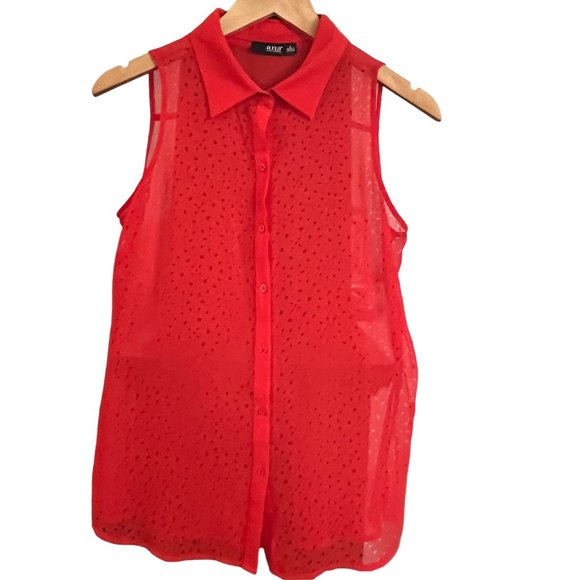 a.n.a | Tops | Ana Dressy Sleeveless Blouse Sheer Red Fabric Size Small ...